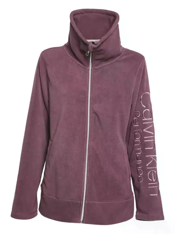 Calvin Klein High Neck Zip Fleece Jacket With Embroidered Logo - Purple