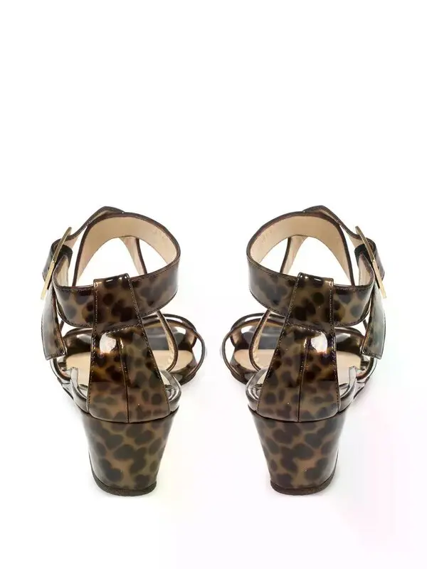JIMMY CHOO Leopard-print Patent Leather Wedge Sandals - Brown