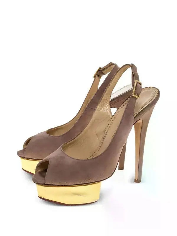 CHARLOTTE OLYMPIA Gold Tone Platform Stiletto Slingback Pumps