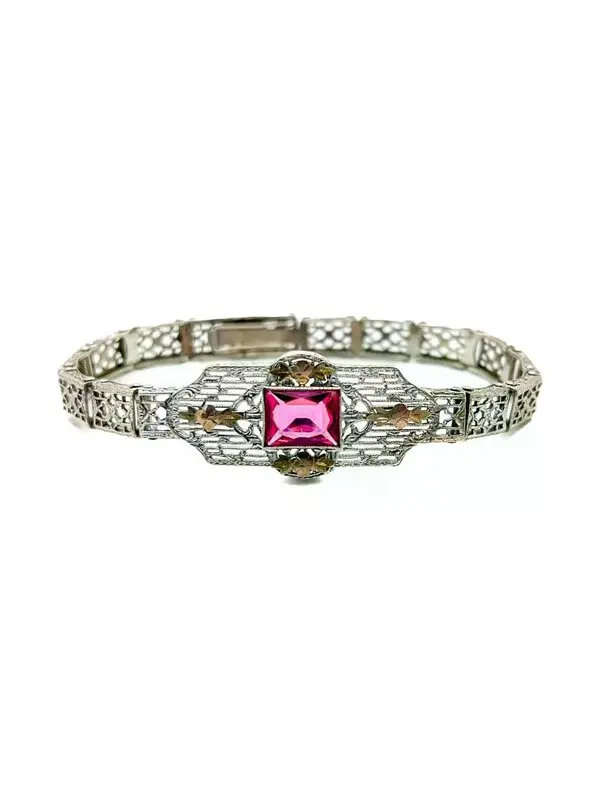 JENNIFER GIBSON JEWELLERY 1920s Crystal Embellished -tone Bracelet - Silver
