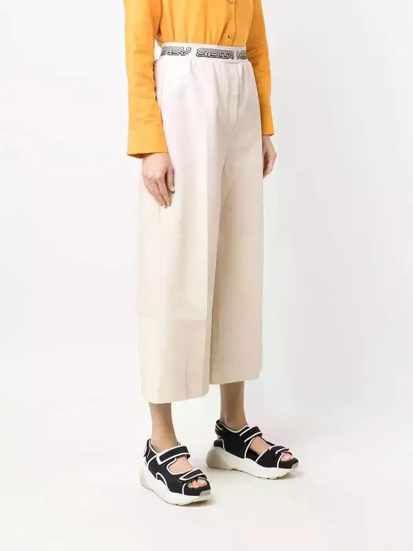 Stella McCartney Cropped Wide Leg Trousers With Logo Waistband