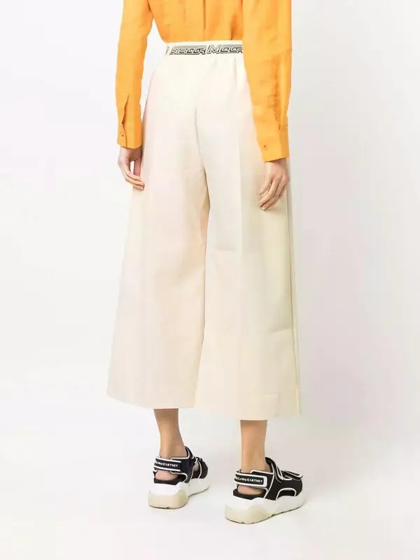 Stella McCartney Cropped Wide Leg Trousers With Logo Waistband
