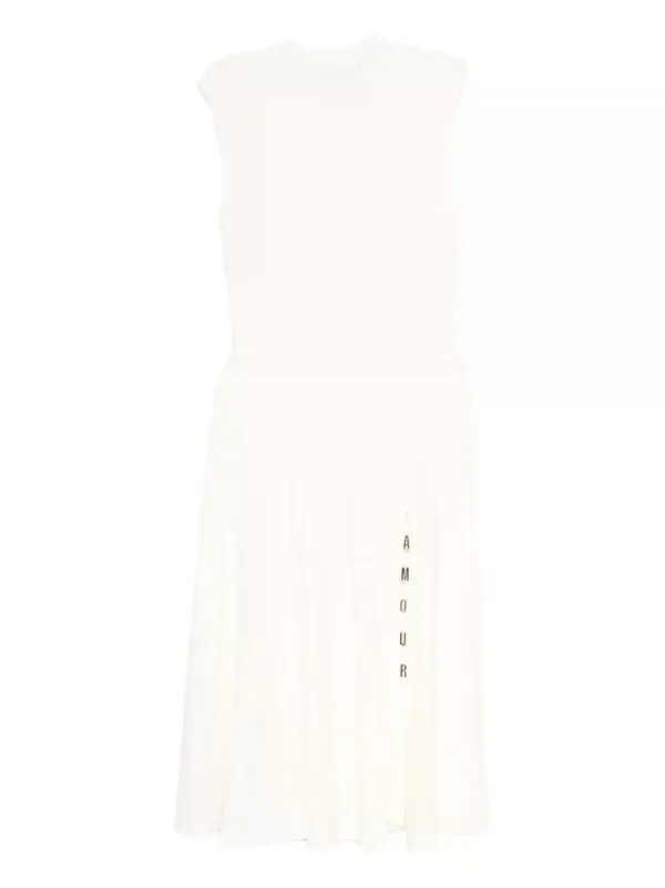 Maje Amour Ribbed-knit Midi Dress With Pleated Skirt - White