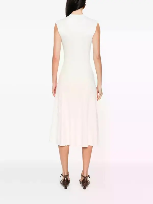 Maje Amour Ribbed-knit Midi Dress With Pleated Skirt - White