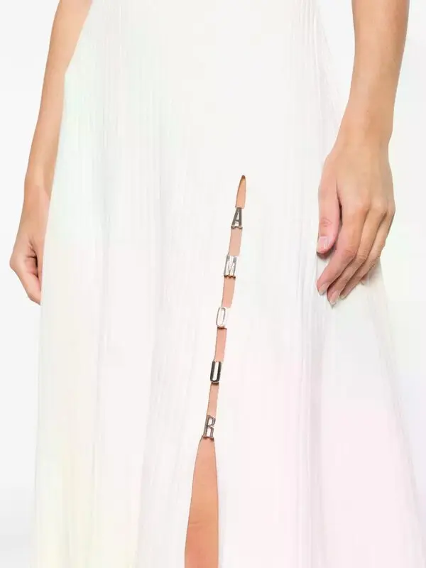 Maje Amour Ribbed-knit Midi Dress With Pleated Skirt - White