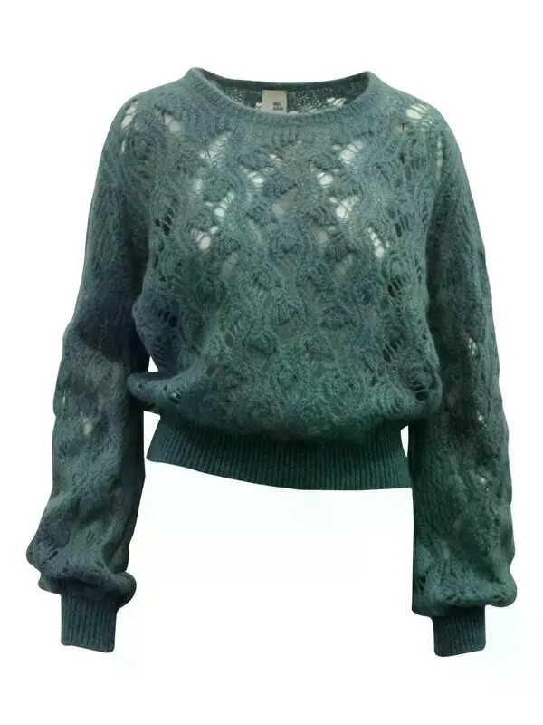 Iris & Ink Wool Crochet Knit Geometric Pattern Sweater