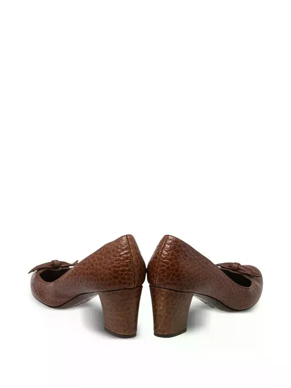 FERRAGAMO Leather Bow Detail Block Heel Pumps