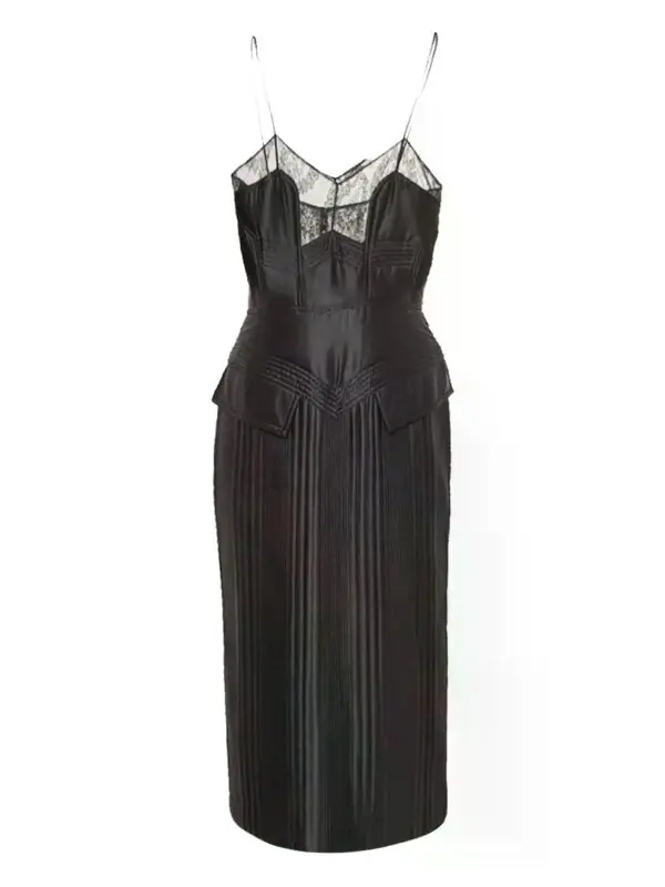 Fendi Lace-trimmed Pleated Midi Dress