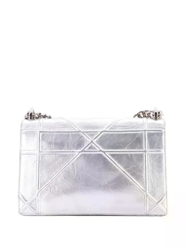 Dior Diorama Clasp Flap Bag Crinkled Lambskin Medium Crossbody Bag - Silver