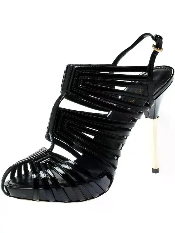 LOUIS VUITTON Patent Leather Geometric Cut-out Slingback Sandals - Black