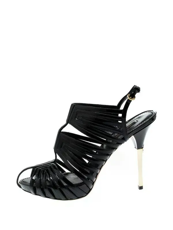 LOUIS VUITTON Patent Leather Geometric Cut-out Slingback Sandals