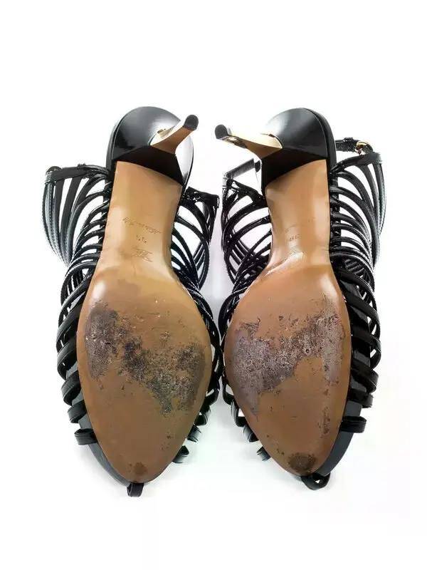 LOUIS VUITTON Patent Leather Geometric Cut-out Slingback Sandals