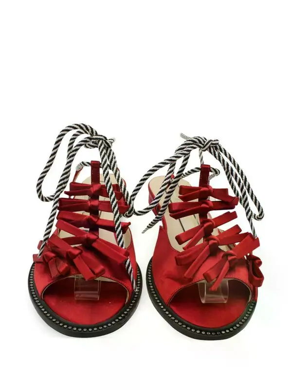 N°21 Satin Ankle-tie Bow Sandals - Red
