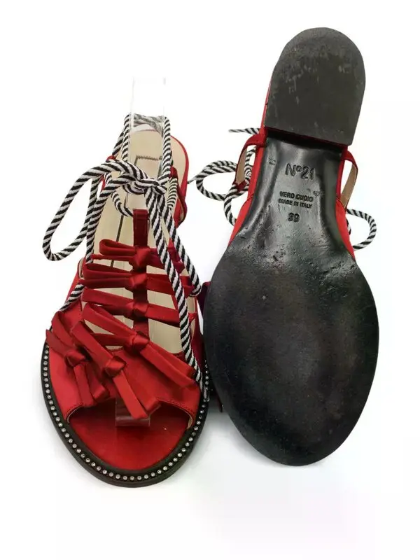 N°21 Satin Ankle-tie Bow Sandals - Red