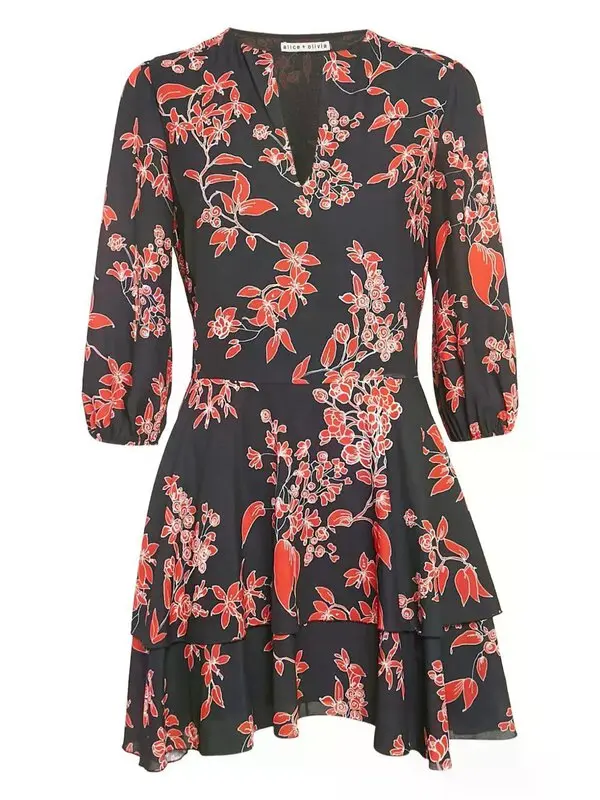 Alice + Olivia Floral Print Mini Dress - Black