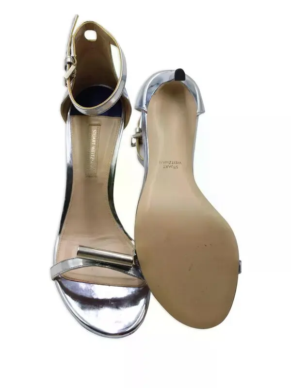 STUART WEITZMAN Metallic Leather Ankle Strap Sandals
