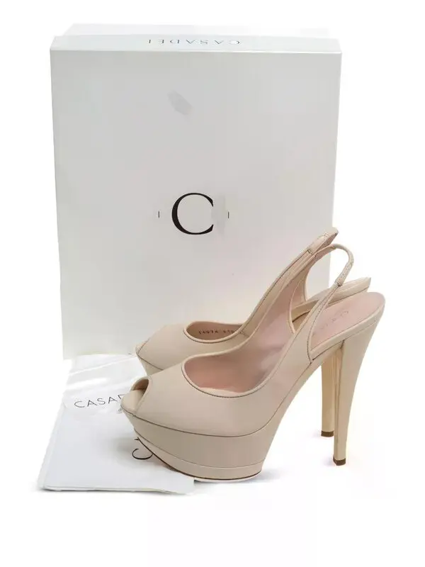 Casadei Ecru Peep Toe Platform Stiletto Sandals