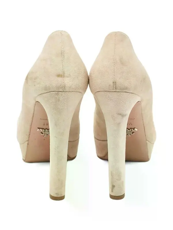Prada Beige Suede Peep-toe Platform High Heel Pumps