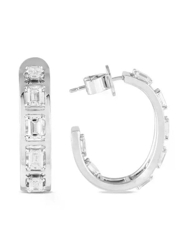 LB EXCLUSIVE 18k White Gold Emerald Cut Diamond Hoop Earrings