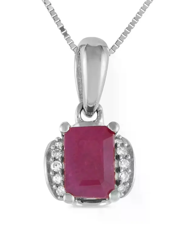 LB EXCLUSIVE 14k White Gold Emerald-cut Ruby And Diamond Pendant Necklace - Silver