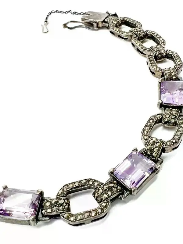 JENNIFER GIBSON JEWELLERY 1930s Amethyst And Marcasite -tone Link Bracelet