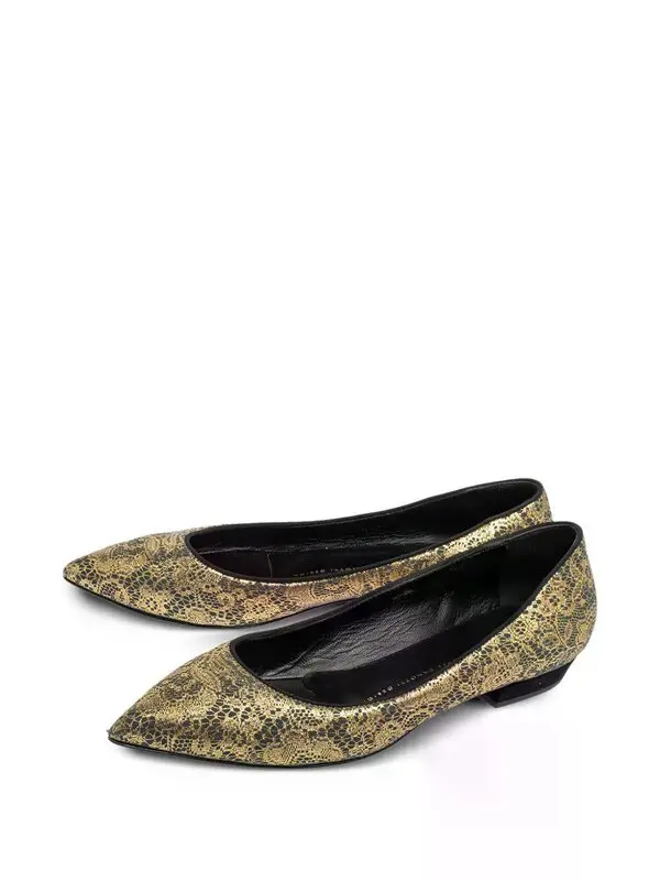 GIUSEPPE ZANOTTI Metallic Gold Lace Pointed Toe Ballet Flats