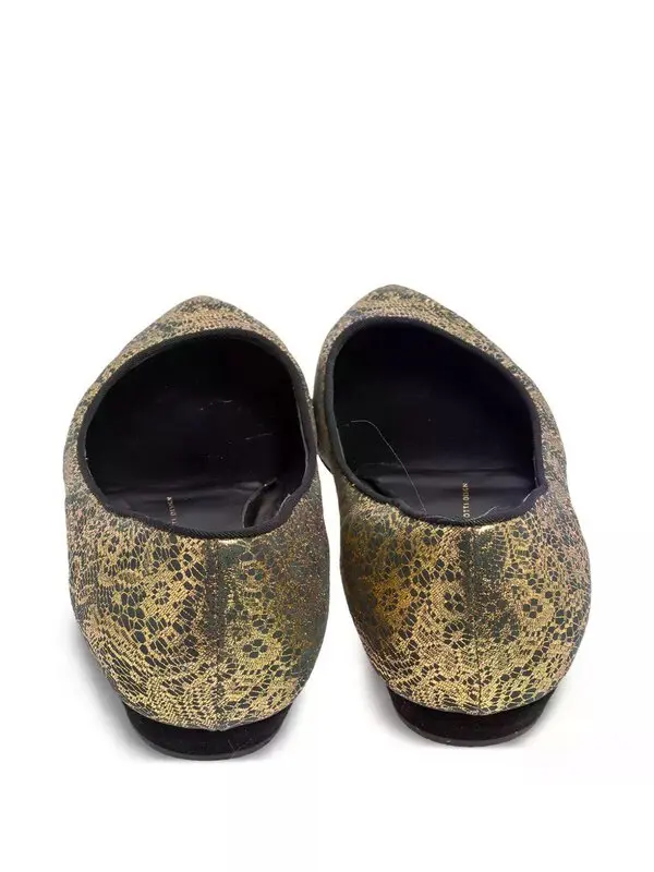 GIUSEPPE ZANOTTI Metallic Gold Lace Pointed Toe Ballet Flats