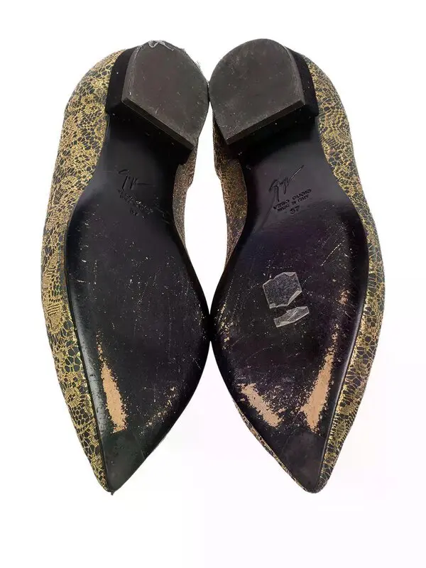 GIUSEPPE ZANOTTI Metallic Gold Lace Pointed Toe Ballet Flats