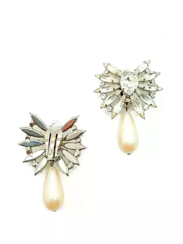 JENNIFER GIBSON JEWELLERY 1960s Marquise-crystal And Faux Pearl Drop Earrings - Silver