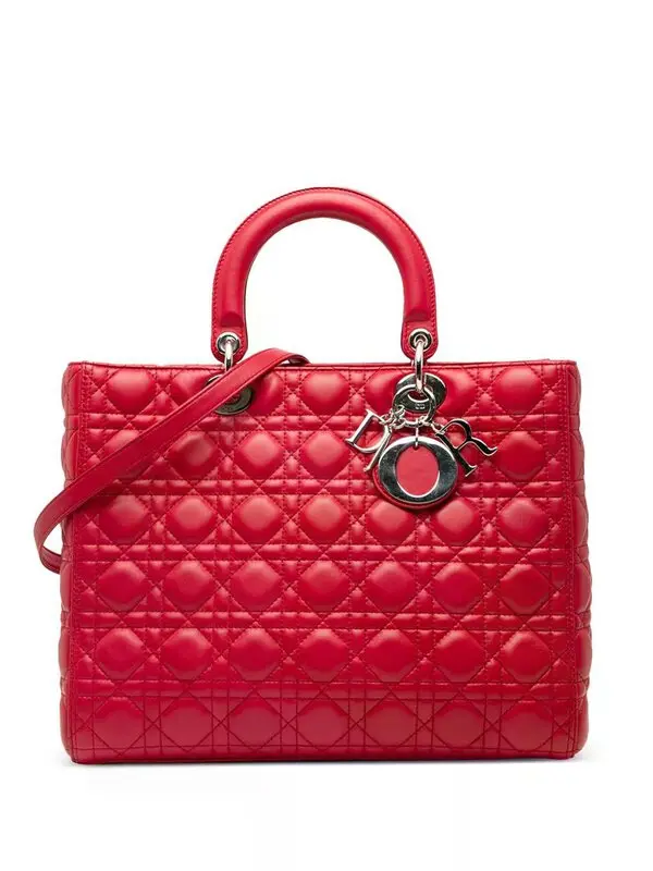 Dior 2012 Large Lambskin Cannage Lady Satchel - Red