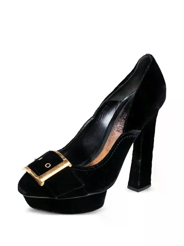 Alexander McQueen Velvet Platform Pumps With Buckle Detail