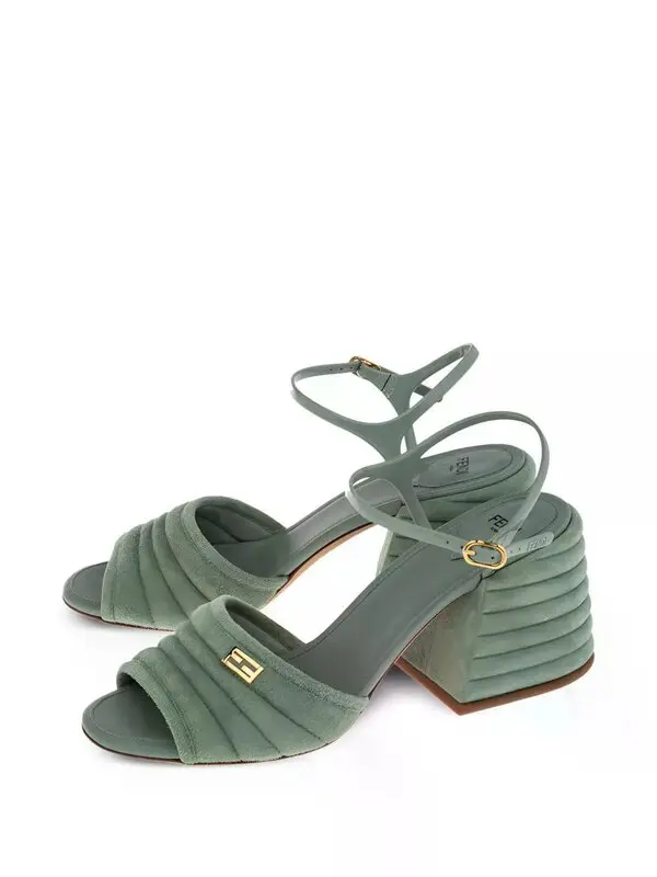 Fendi Ice Suede Strappy Block Heel Sandals - Blue