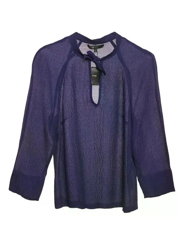 Maje Navy Textured Tie-neck Blouse