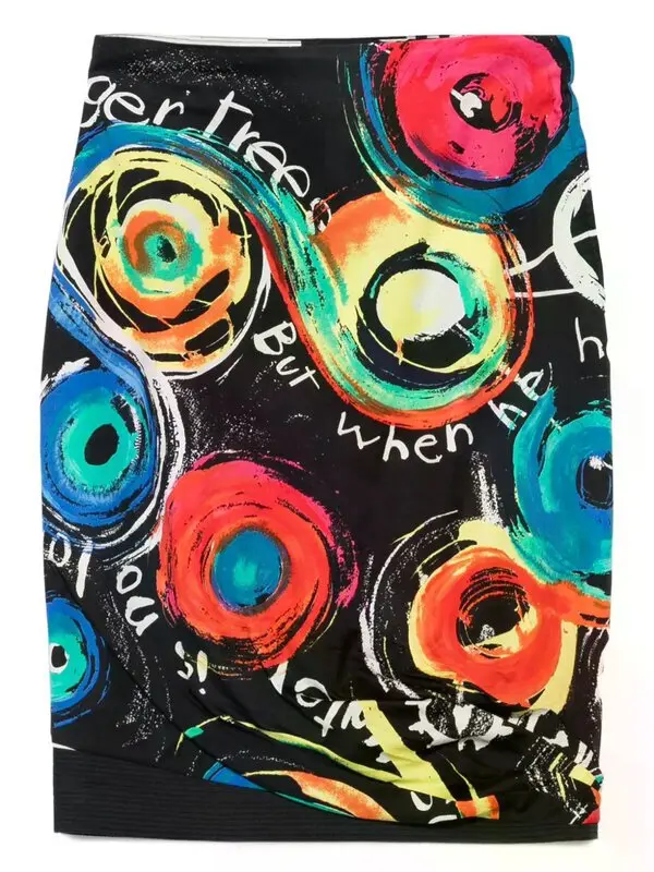 Versace 1990s Abstract Circle Print Cotton Skirt - Black