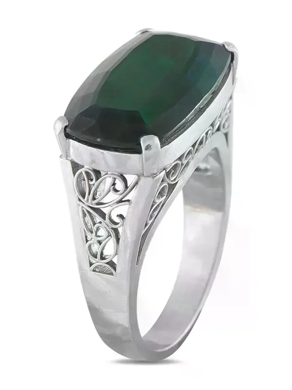 LB EXCLUSIVE Platinum Emerald-cut Tourmaline And Diamond Ring - Silver