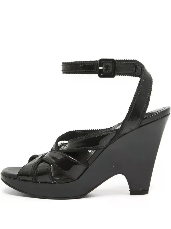 TOD'S Patent Leather Wedge Sandals - Black