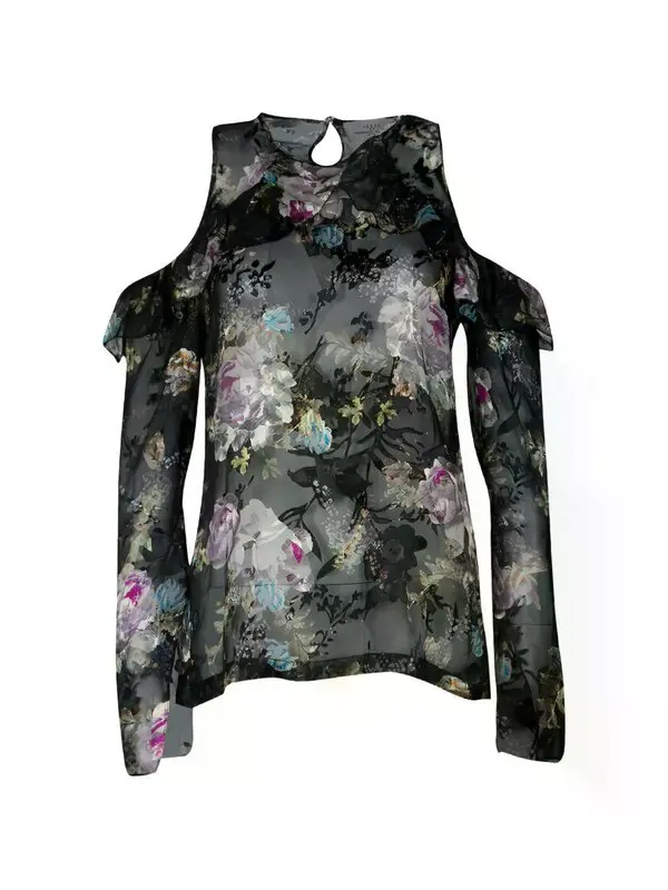 PREEN BY THORNTON BREGAZZI Floral Print Cold Shoulder Top - Black