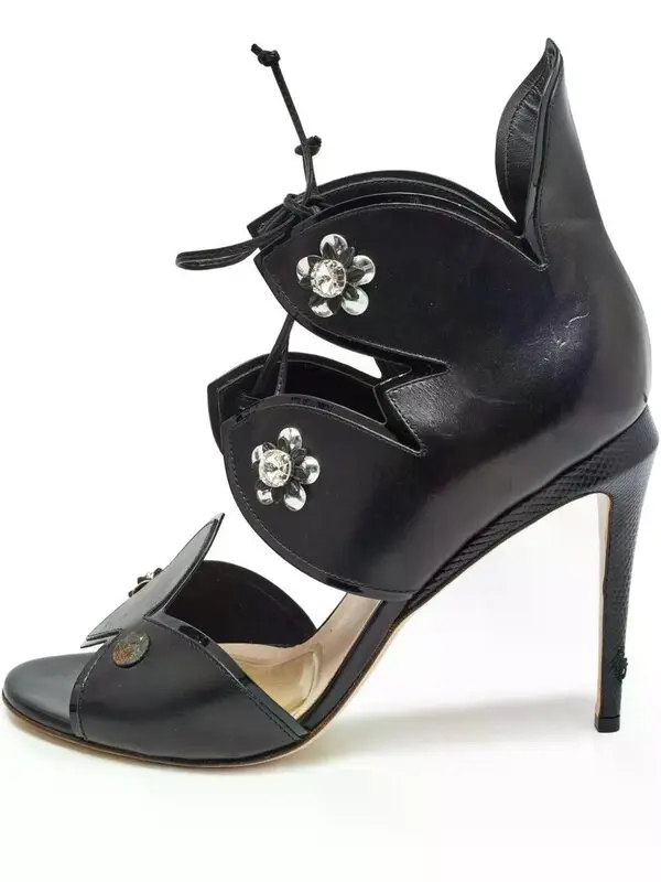 Fendi Leather Crystal Embellished Stiletto Sandals