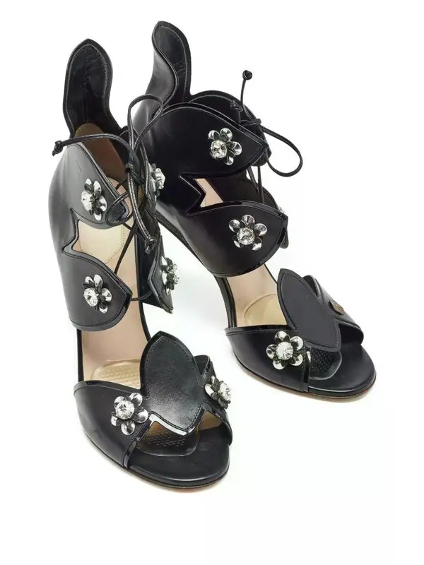 Fendi Leather Crystal Embellished Stiletto Sandals