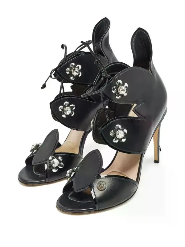 Fendi Leather Crystal Embellished Stiletto Sandals