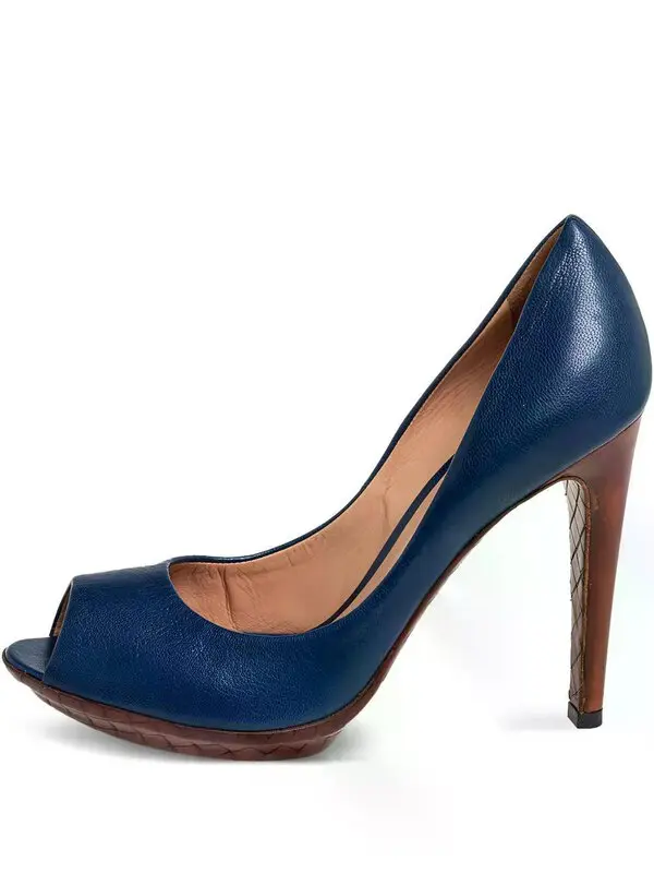 Bottega Veneta Navy Leather Peep-toe Stiletto Pumps