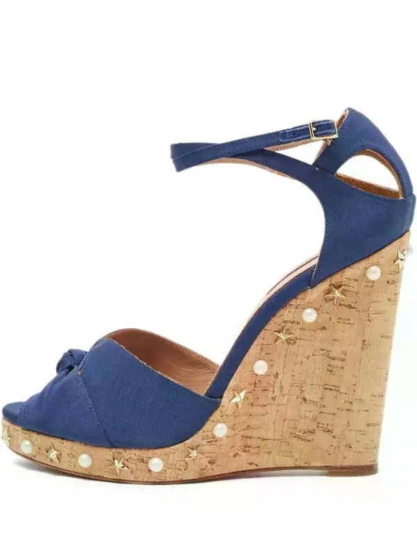 AQUAZZURA Peep-toe Wedge Sandals With Embellishments - Blue