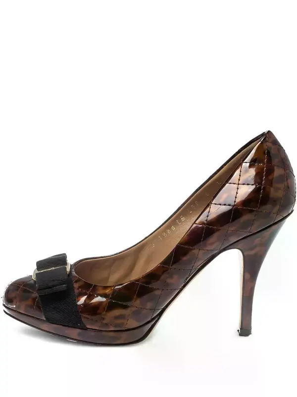 FERRAGAMO Leopard Print Quilted Patent Leather Pumps - Brown