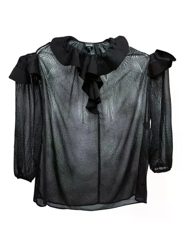 Just Cavalli Ruffled Collar Puff Sleeve Blouse - Black