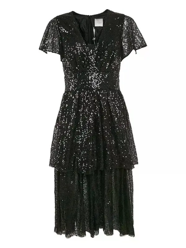 INGIE PARIS Sequin Embellished Layered Tulle Dress - Black