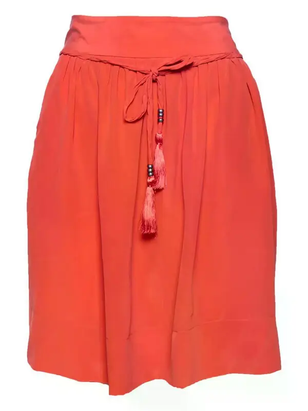 See By Chloé Coral Silk Braided Tassel Belt Skirt - Pink