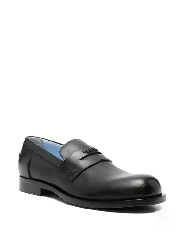 Versace Leather Loafers With Embossed Logo Detail
