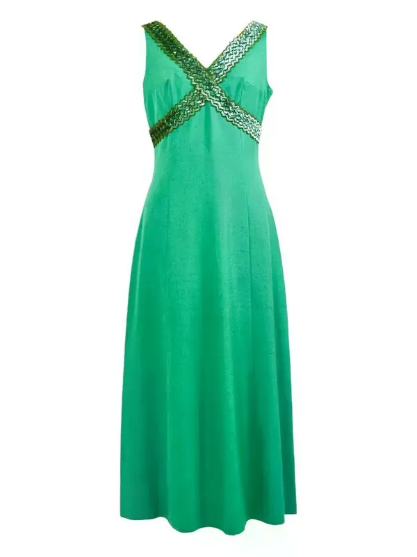 Vintage 1960s Embellished V-neck Midi Dress