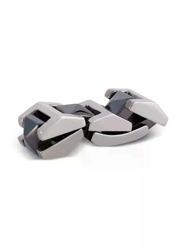 Versace 18k White Gold And Ceramic Logo-engraved Ring
