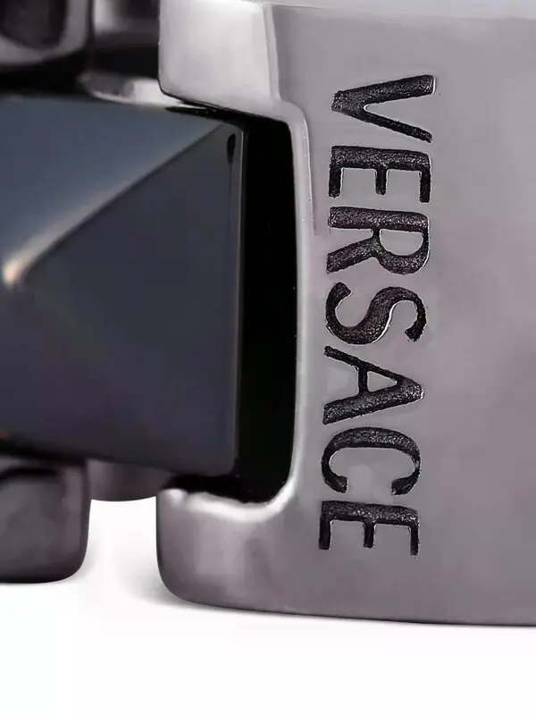 Versace 18k White Gold And Ceramic Logo-engraved Ring